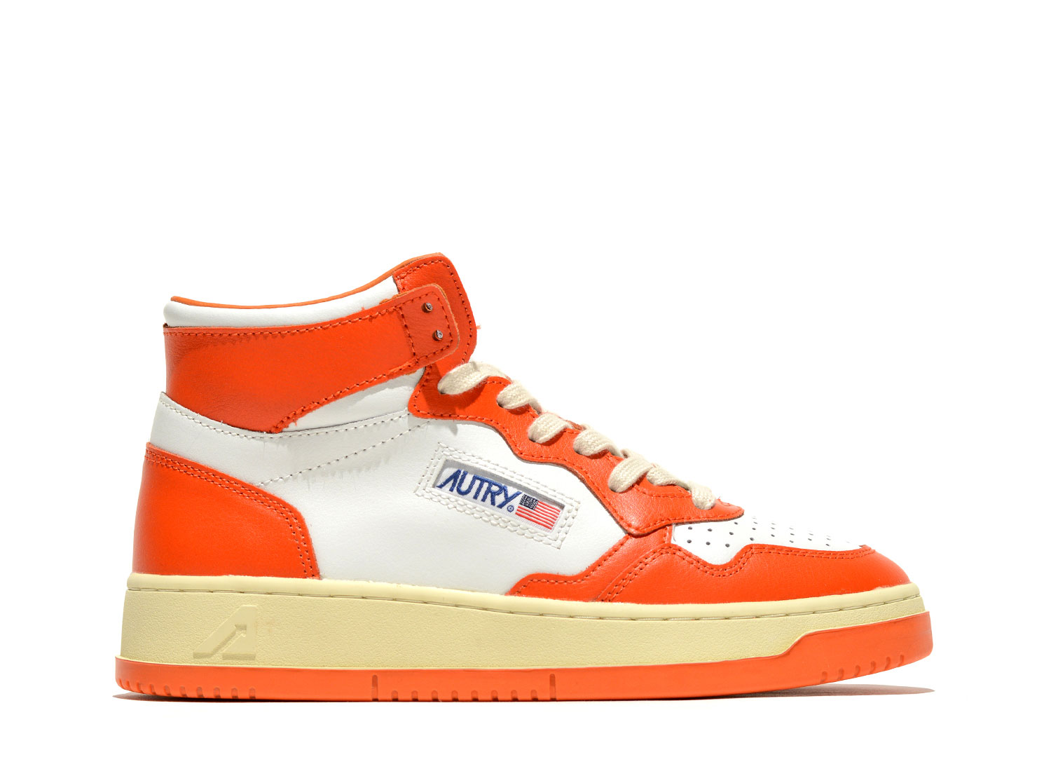 AUTRY 01 MID WB21 LEATHER WHITE / TANGERINE